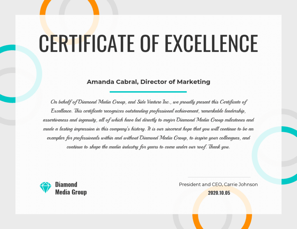 Certificate Of Excellence For Good Job Certificate Template - Sample ...