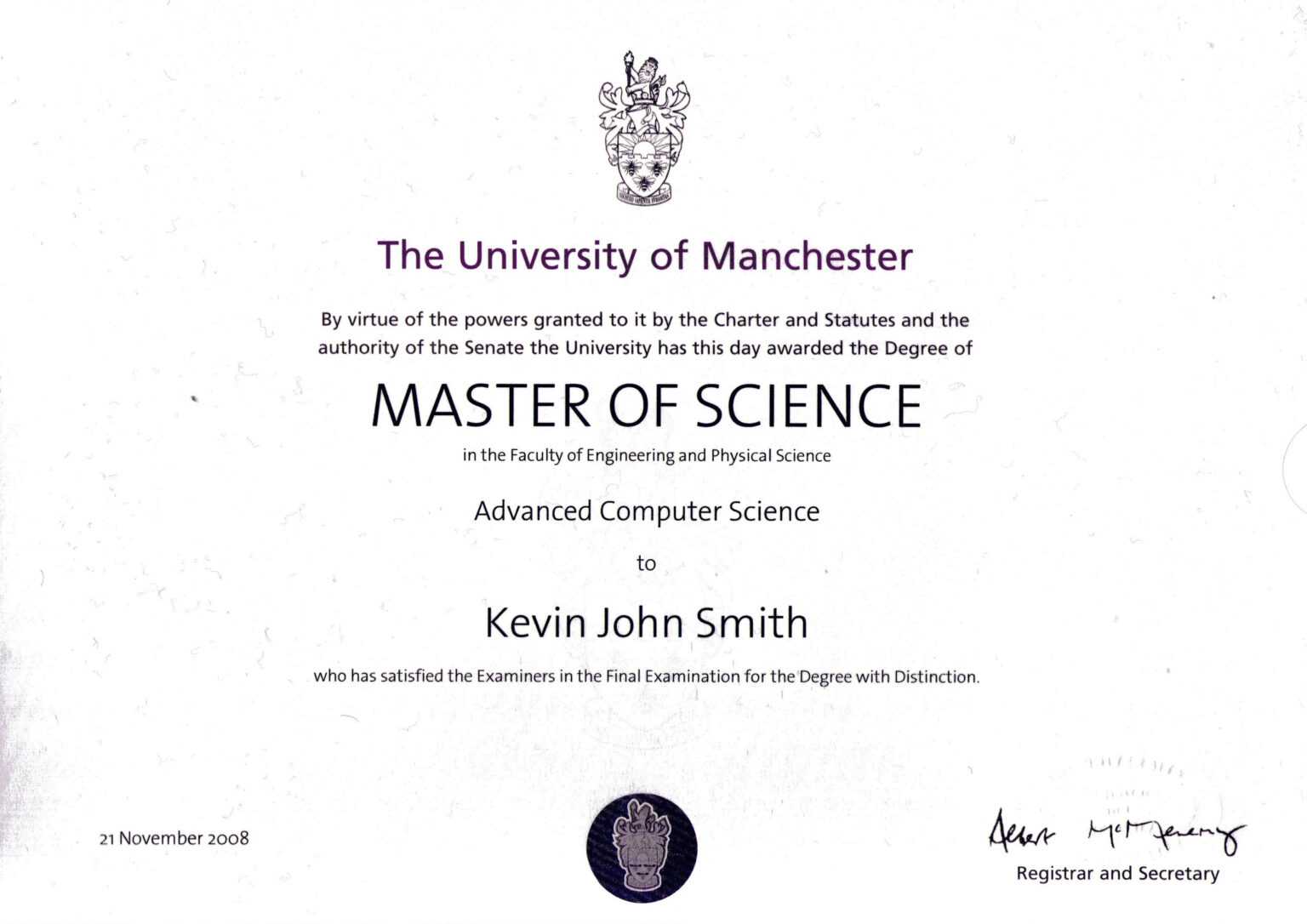 Masters Degree Certificate Template Sample Professional Templates