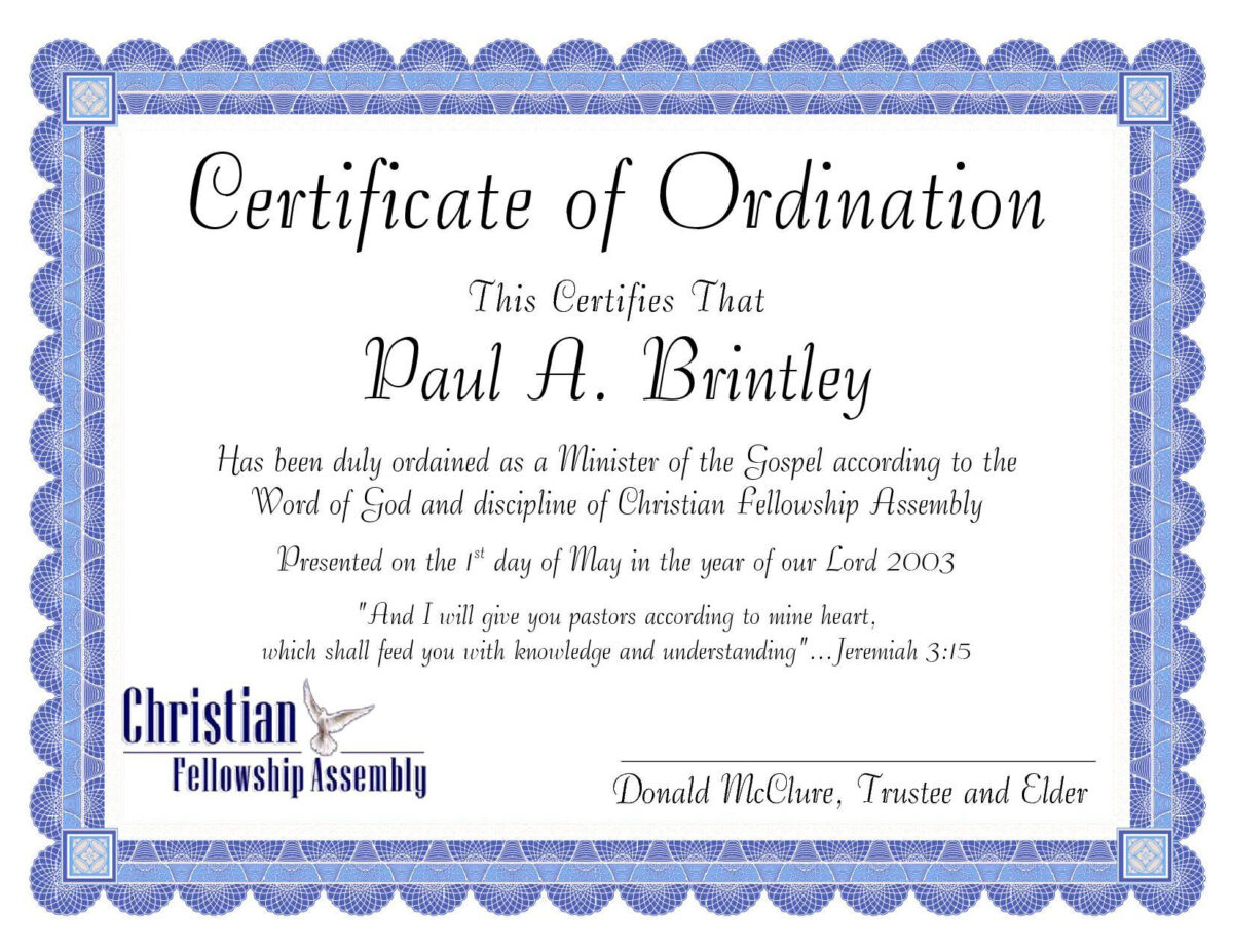 Ordination Certificate Templates Sample Professional Templates