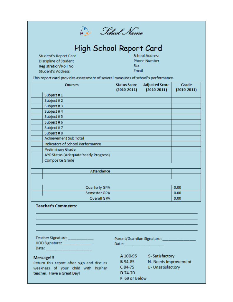 Result Card Template Sample Professional Templates